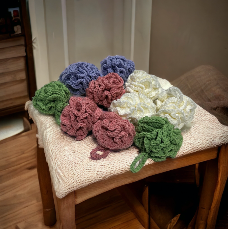 Hand Crocheted Shower Puffs x10 – Wicks 'n Lotions